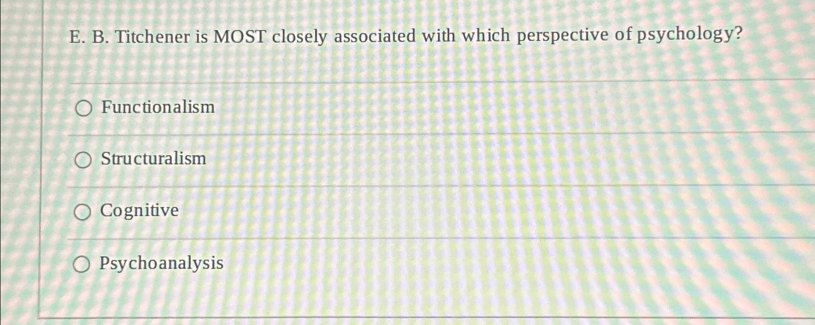 Solved E. ﻿B. ﻿Titchener is MOST closely associated with | Chegg.com
