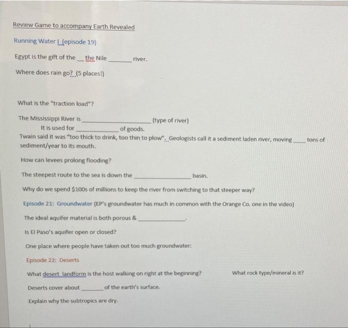 Solved Review Game to accompany Earth Revealed Running Water | Chegg.com