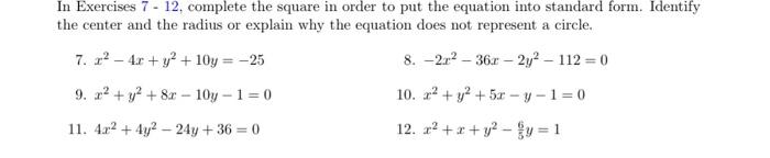 Solved In Exercises 7−12, complete the square in order to | Chegg.com