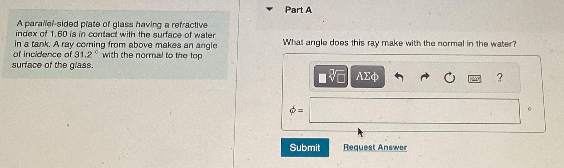 Solved A parallel-sided plate of glass having a refractive | Chegg.com