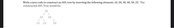 Solved Write a java code to construct an AVL tree by | Chegg.com