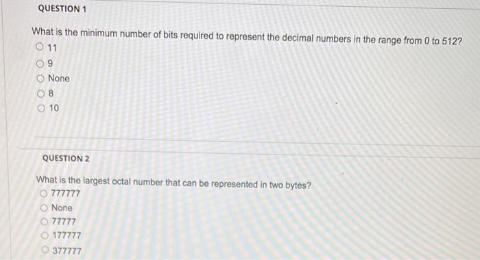 Solved QUESTION 1 What is the minimum number of bits | Chegg.com
