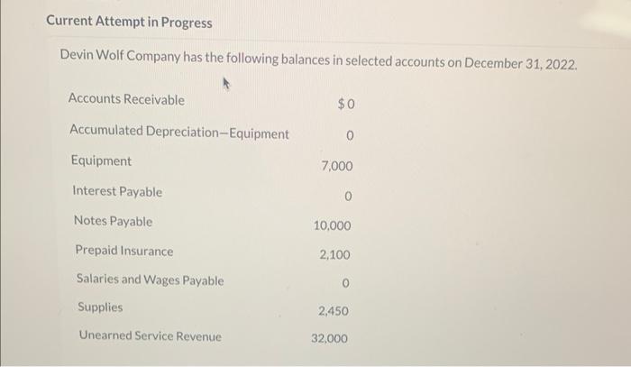Current Attempt in Progress Devin Wolf Company has | Chegg.com