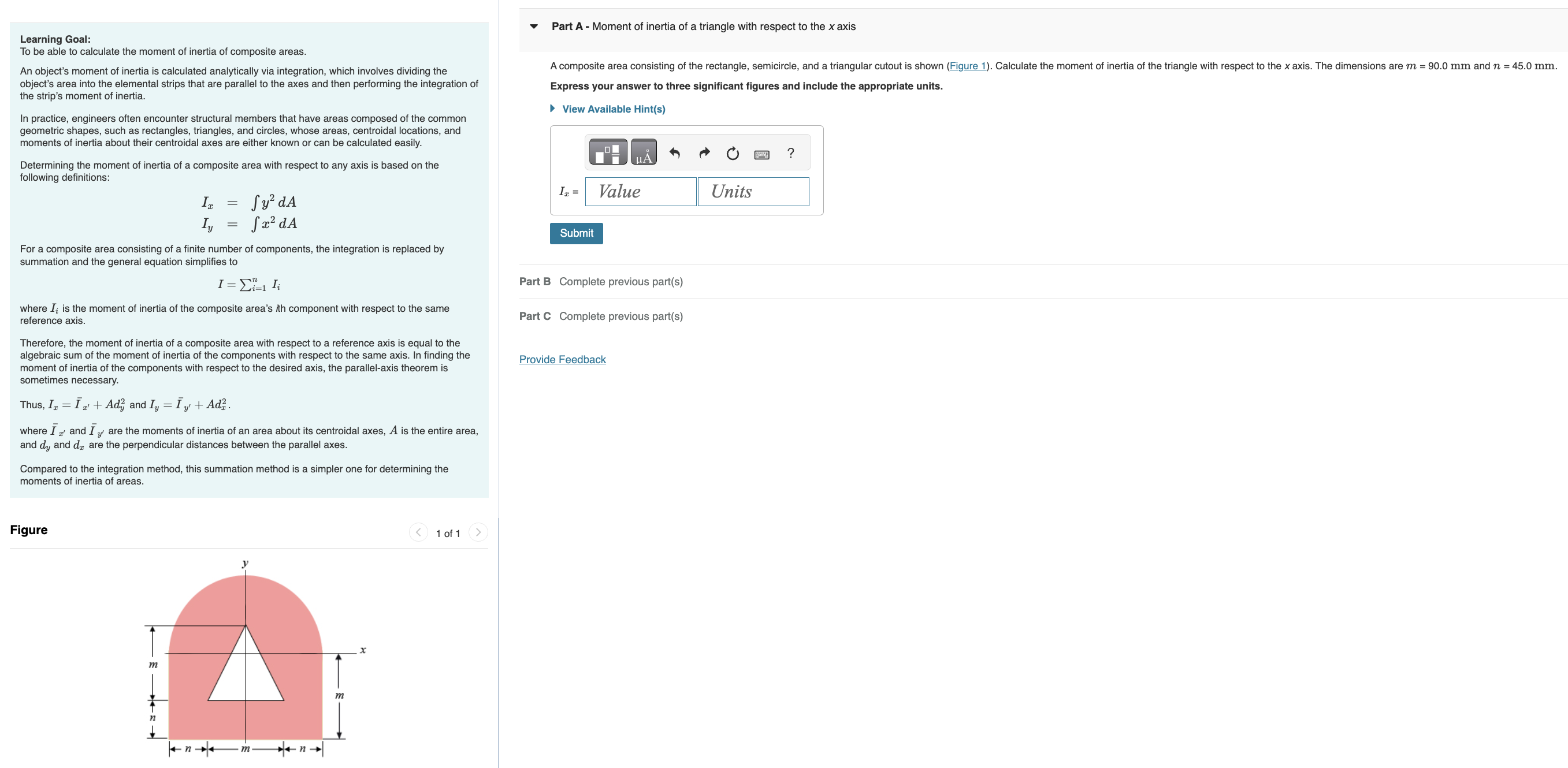 Solved A composite area consisting of the rectangle, | Chegg.com