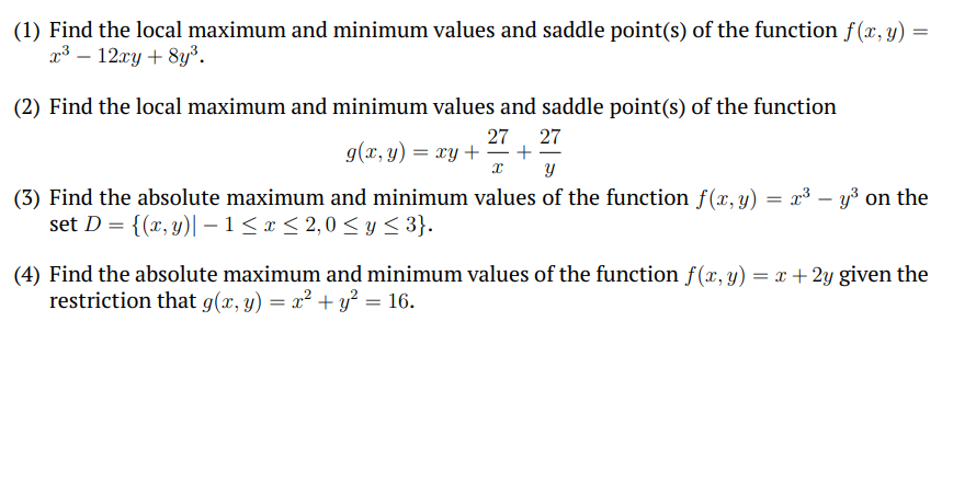 Solved (1) ﻿Find the local maximum and minimum values and | Chegg.com