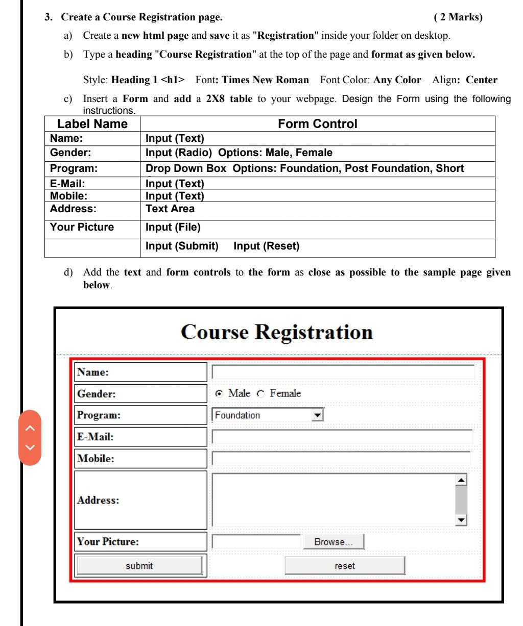 Solved 3. Create a Course Registration page. ( 2 Marks) a) | Chegg.com