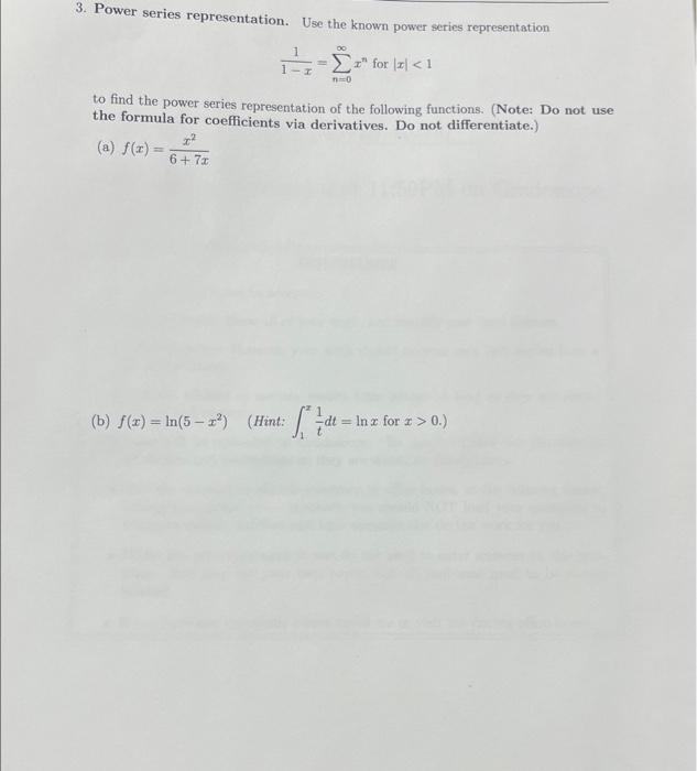 Solved 3. Power series representation. Use the known power | Chegg.com