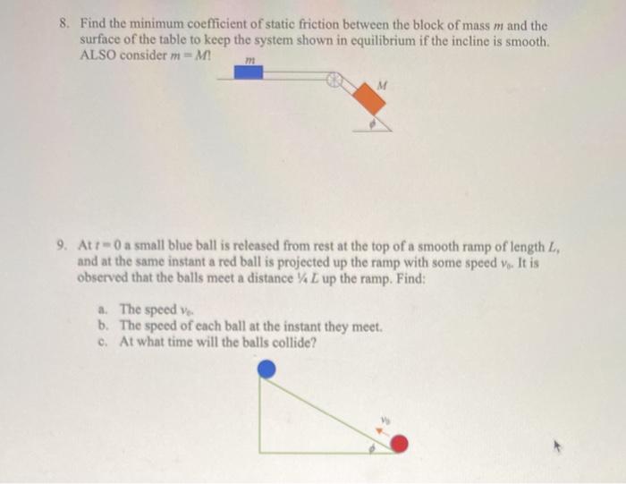 Solved 8. Find the minimum coefficient of static friction | Chegg.com