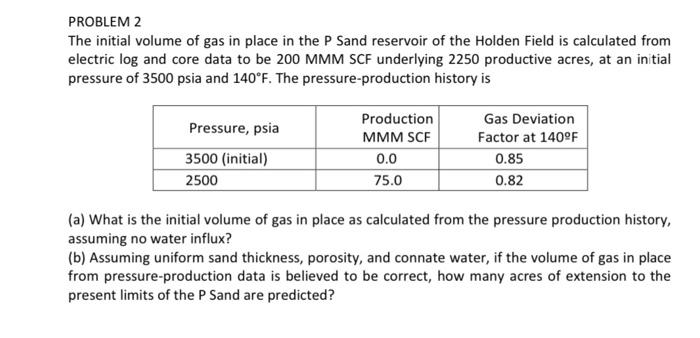 Solved PROBLEM 2 The initial volume of gas in place in the P | Chegg.com
