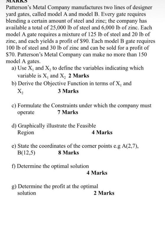 Solved Patterson's Metal Company manufactures two lines of | Chegg.com