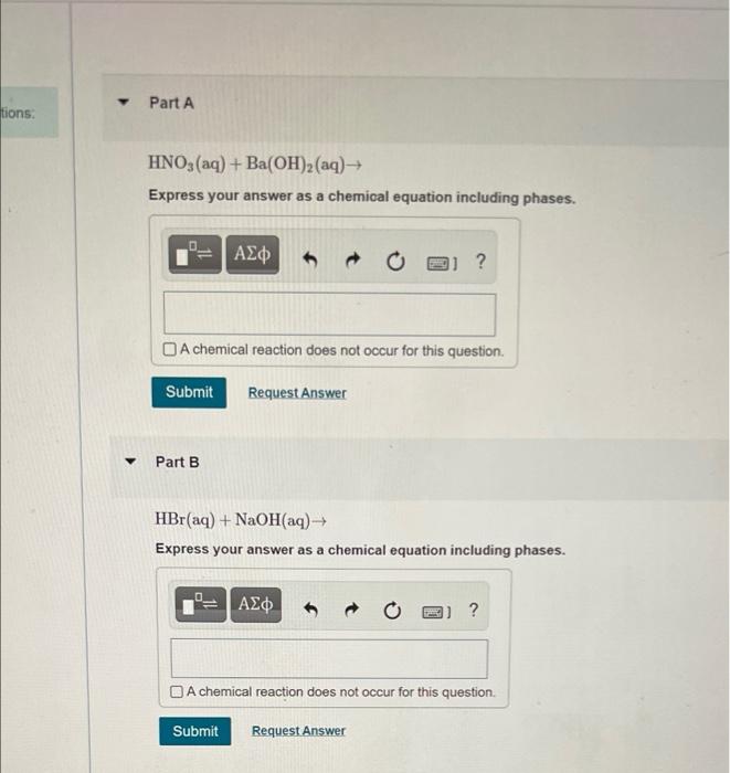 Solved Part A tions HNO3(aq) + Ba(OH)2(aq) → Express your | Chegg.com
