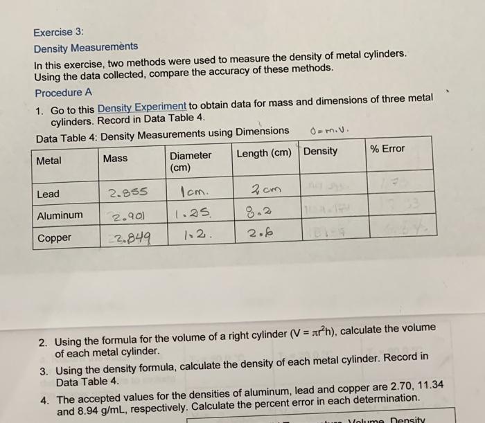 Solved Exercise 3: Density Measurements In this exercise, | Chegg.com