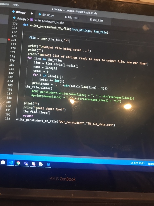 Solved erminal Help data.py- compsci- Visual Studio Code | Chegg.com