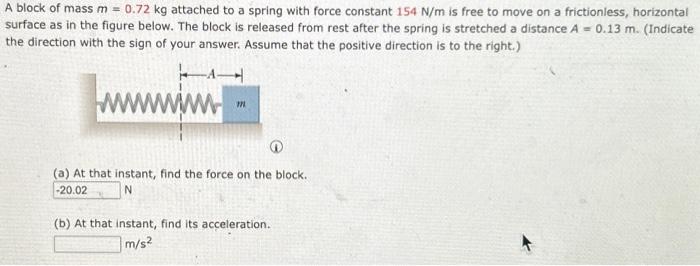 Solved A block of mass m=0.72 kg attached to a spring with | Chegg.com