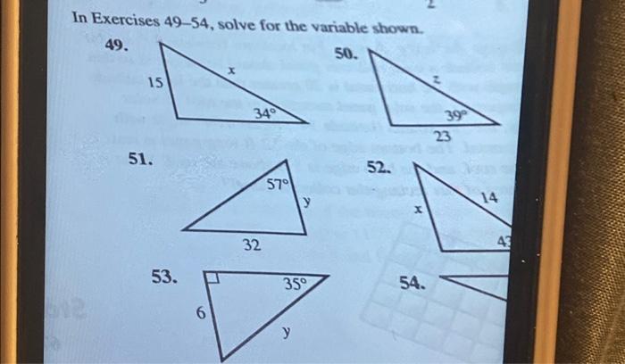 Solved In Exercises 49-54, solve for the variable shown. 49. | Chegg.com