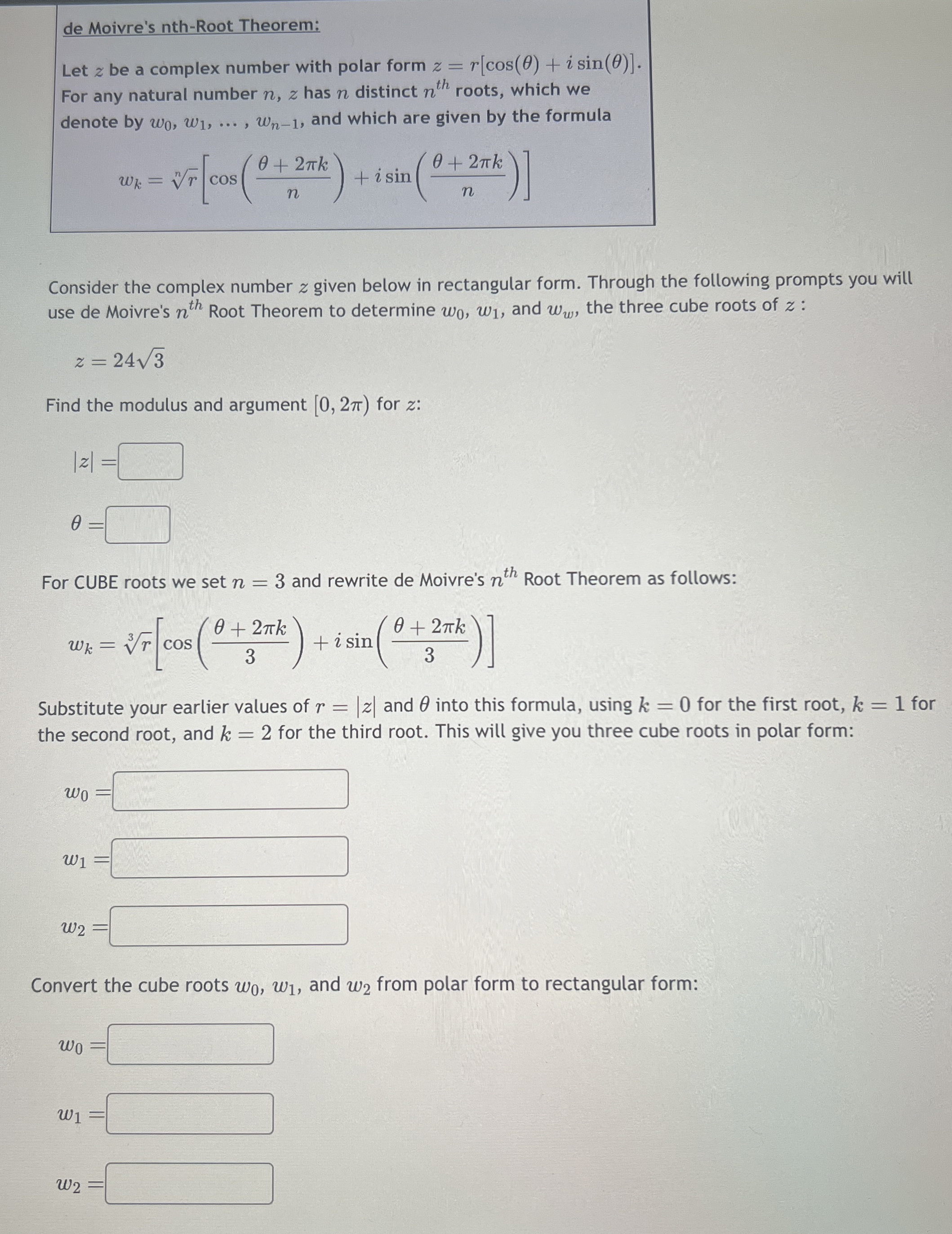 Solved de Moivre's nth-Root Theorem:Let z ﻿be a complex | Chegg.com