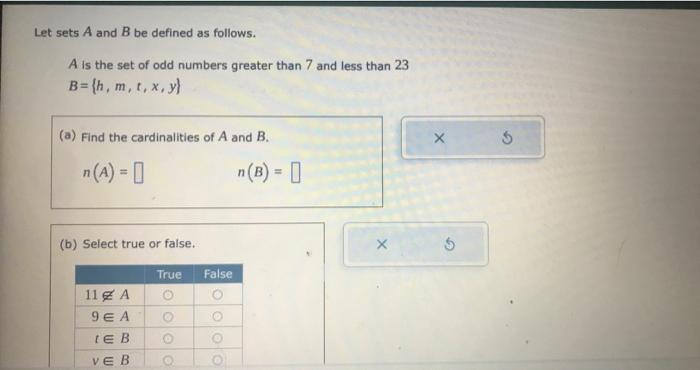 Solved Let sets A and B be defined as follows. A is the set | Chegg.com
