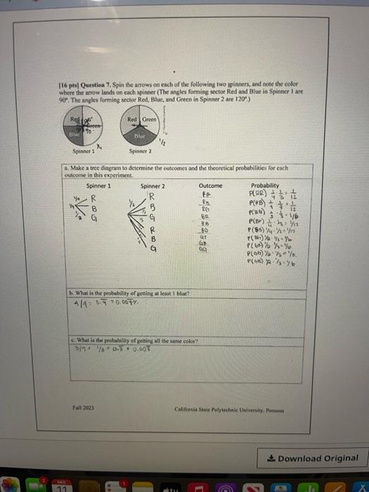 Solved |16 pts| Questien 7. Spin the arrows on each of the | Chegg.com Solved |16 pts| Questien 7. Spin the arrows on each of the | Chegg.com