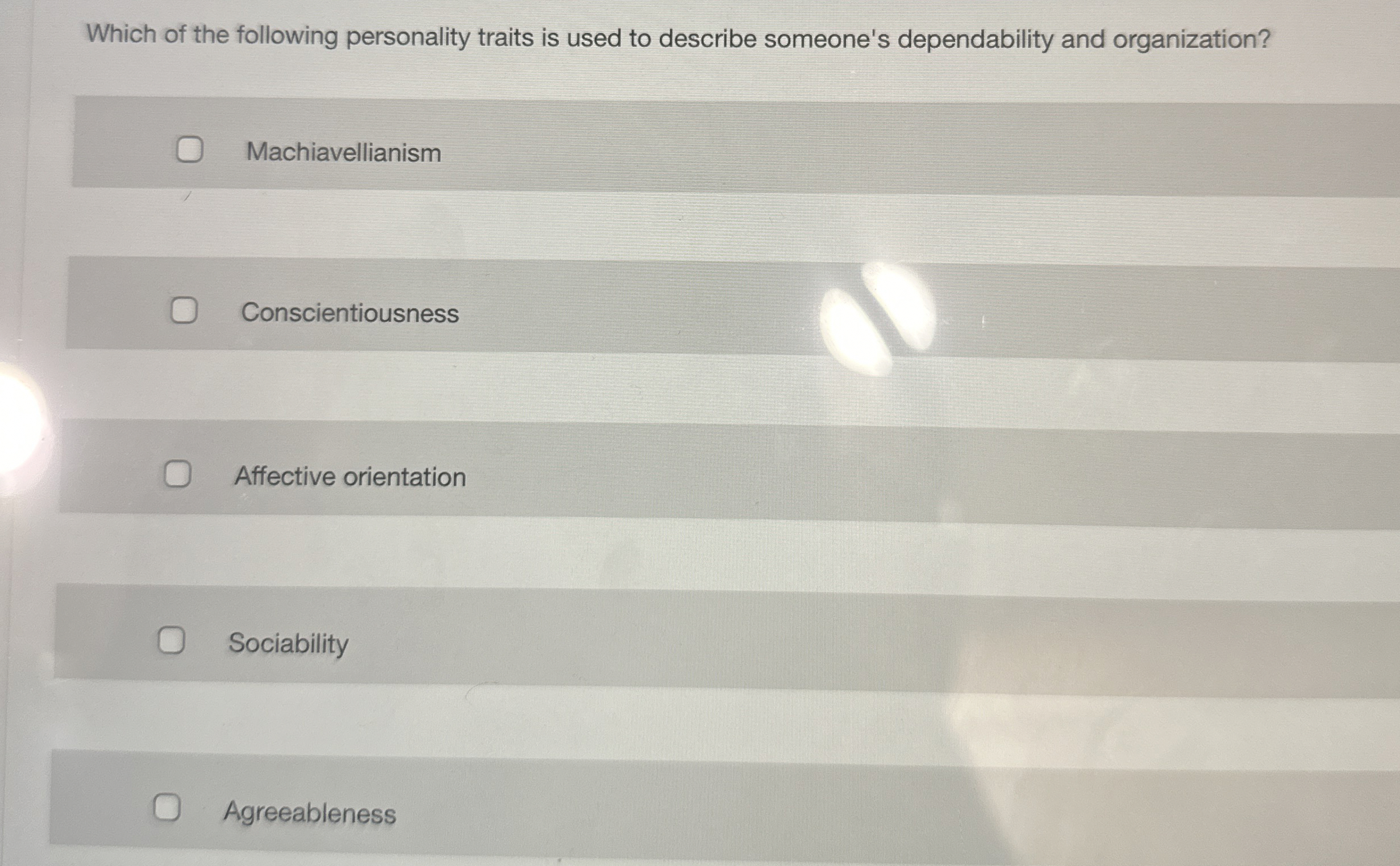 Solved Which of the following personality traits is used to | Chegg.com