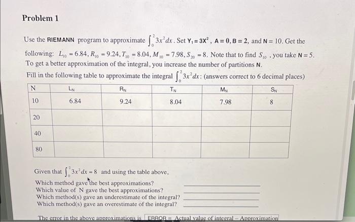 Solved Use the RIEMANN program to approximate ∫023x2dx. Set | Chegg.com