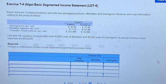Solved es Exercise 7-4 (Algo) Basic Segmented Income | Chegg.com