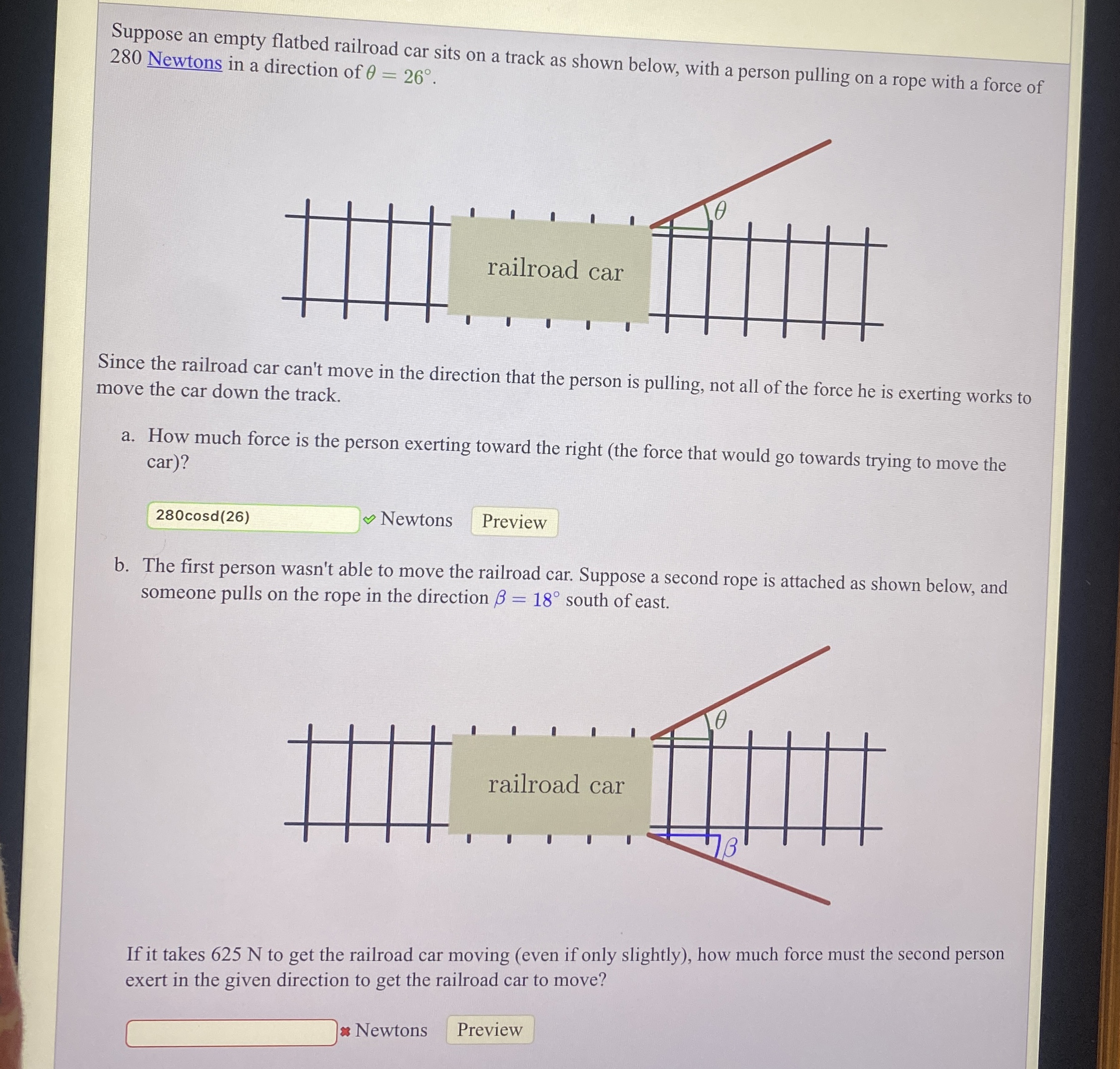 Solved Suppose an empty flatbed railroad car sits on a track | Chegg.com