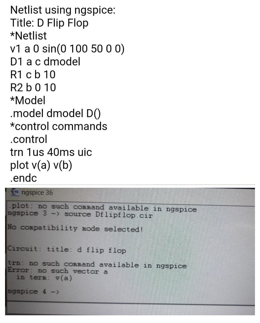 Solved this netlist is showing error on ngspice check if | Chegg.com