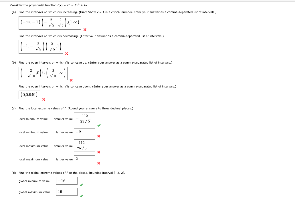 Solved Consider the polynomial function f(x)=x5-3x3+4x.(a) | Chegg.com
