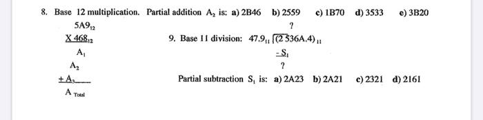 Solved ? 8. Base 12 multiplication. Partial addition A, is: | Chegg.com