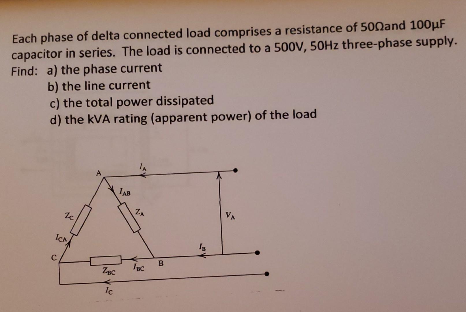 Solved Each phase of delta connected load comprises a | Chegg.com