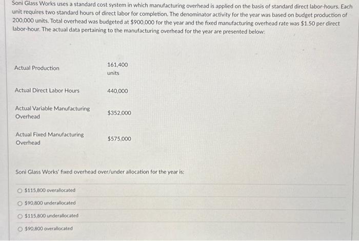 Solved Soni Glass Works uses a standard cost system in which | Chegg.com