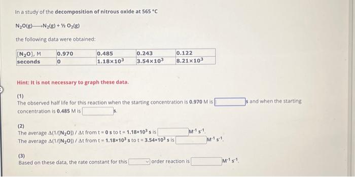 Solved The following data are for the decomposition of | Chegg.com