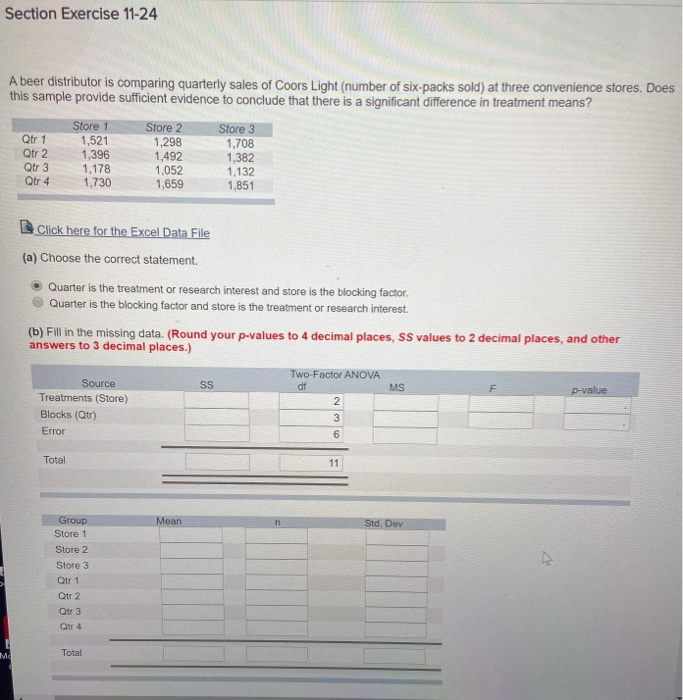 Solved Section Exercise 11-24 A beer distributor is | Chegg.com