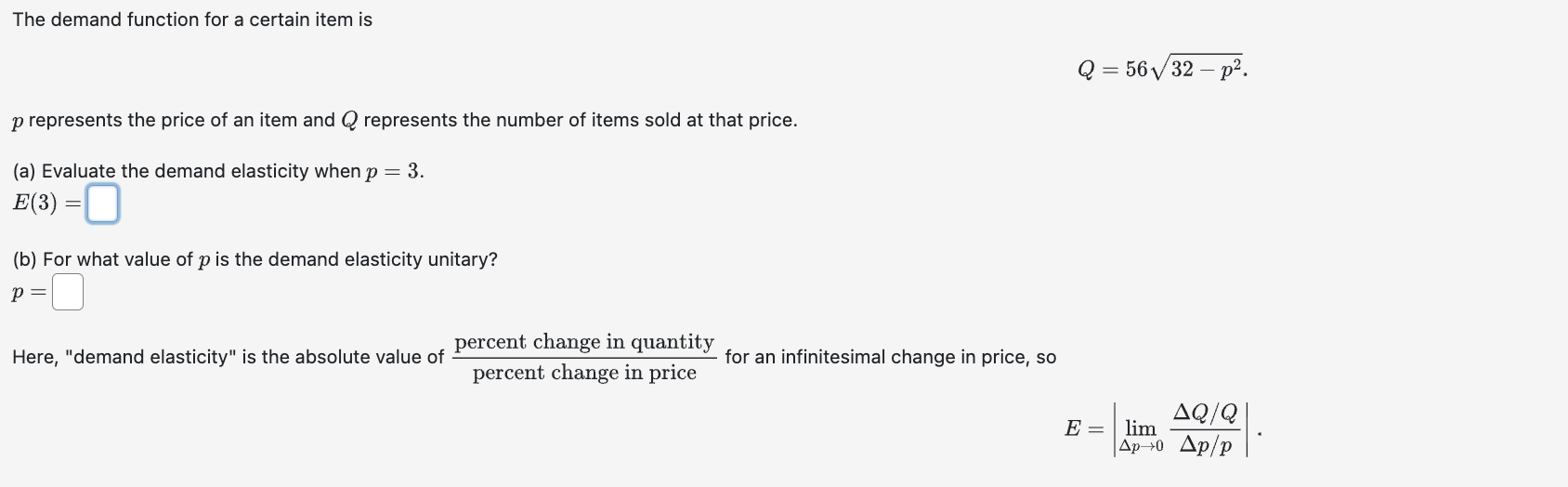 Solved The demand function for a certain item isQ=5632-p22p | Chegg.com