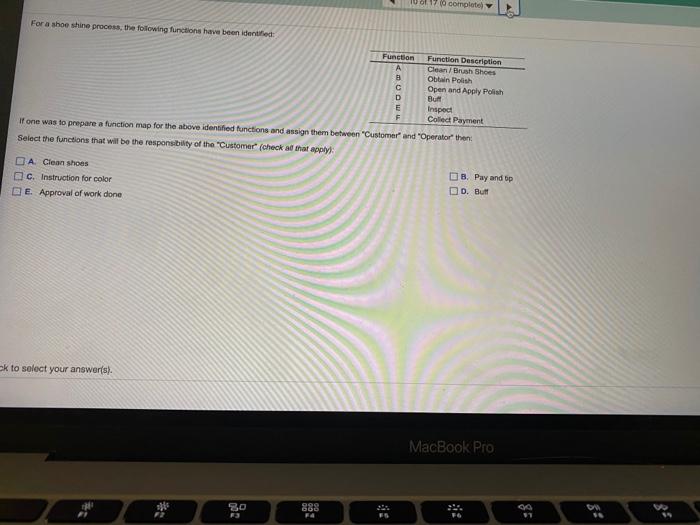 Solved 10 of 17 complete For a shoe shine process, the | Chegg.com