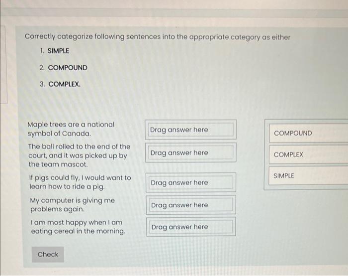 Correctly categorize following sentences into the | Chegg.com