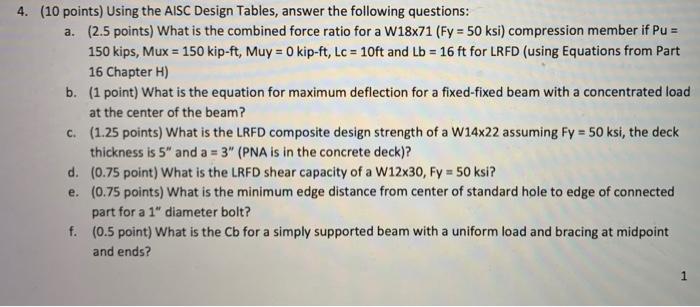 Solved 4. (10 points) Using the AISC Design Tables, answer | Chegg.com