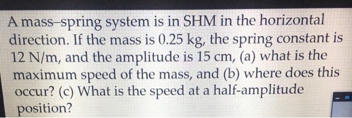 Solved A mass-spring system is in SHM in the horizontal | Chegg.com