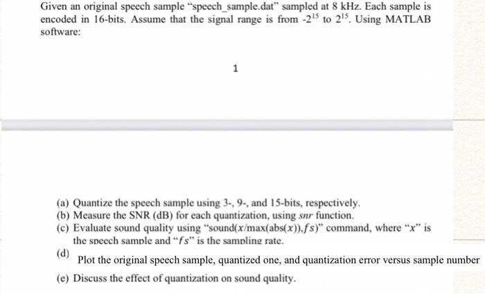 Solved Given an original speech sample "speech_sample.dat" | Chegg.com