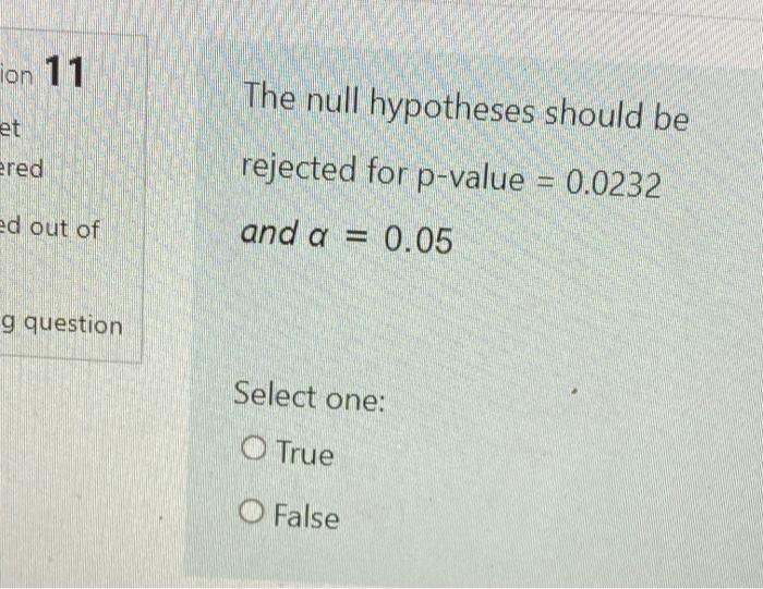 Solved ion 11 The null hypotheses should be et ered rejected | Chegg.com