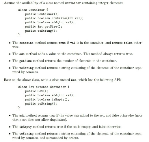 Solved Assume the availability of a class named Container | Chegg.com