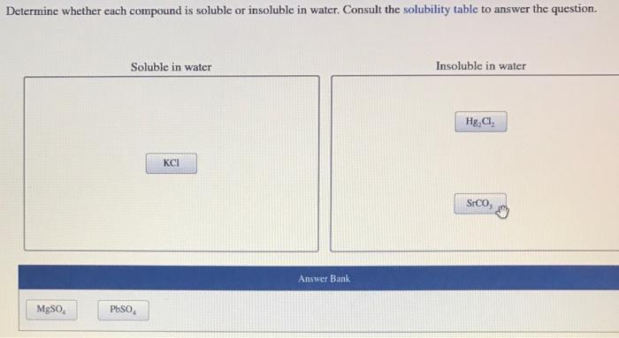 Solved Determine whether each compound is soluble or | Chegg.com