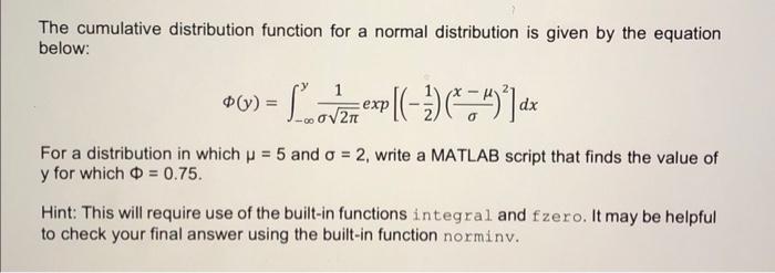 Solved The cumulative distribution function for a normal | Chegg.com