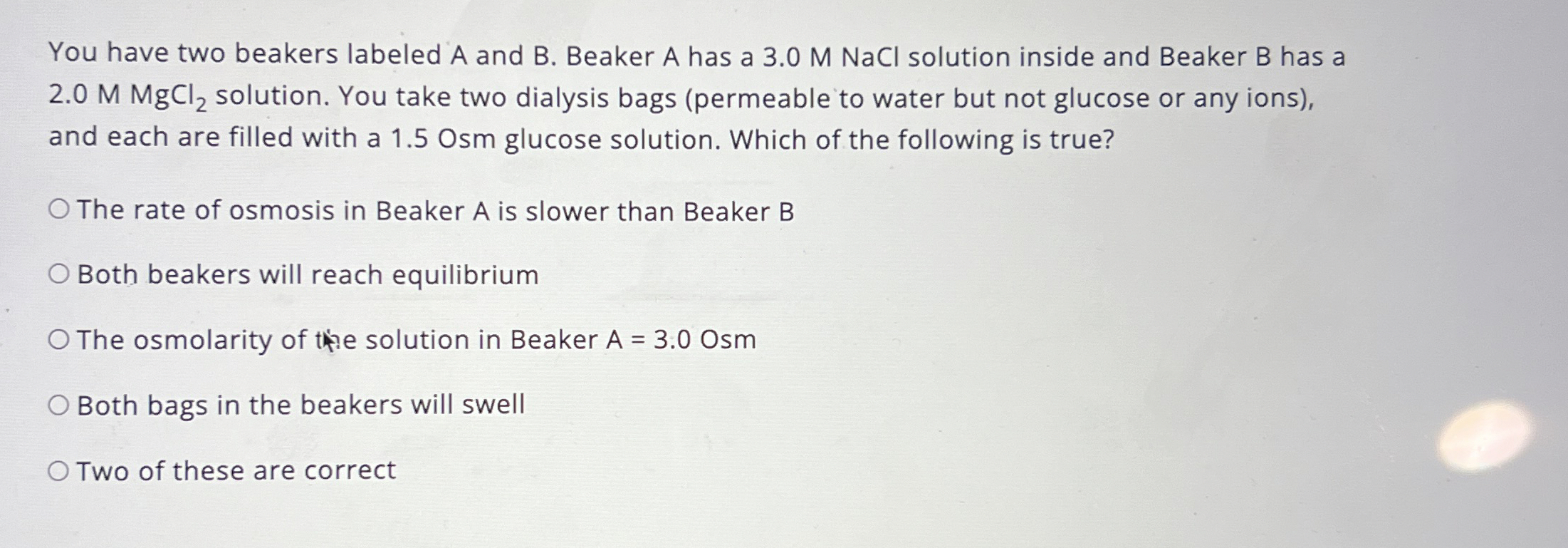 Solved You have two beakers labeled A and B . ﻿Beaker A has | Chegg.com