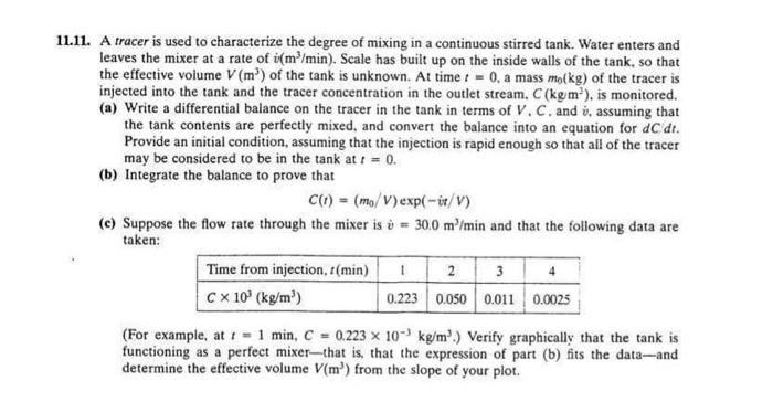 Solved 11. A tracer is used to characterize the degree of | Chegg.com
