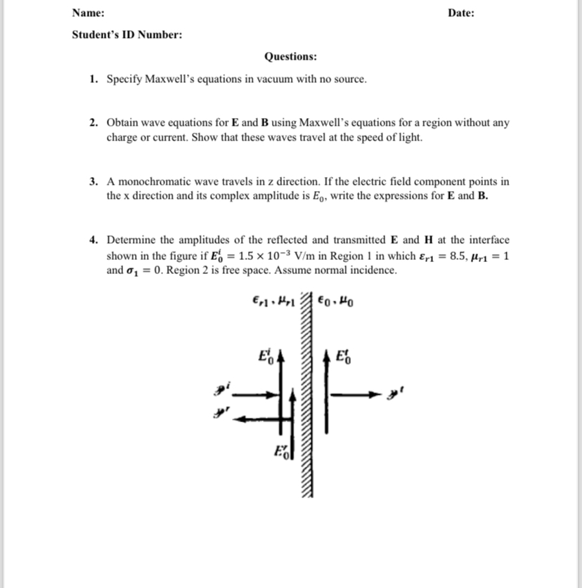 Solved Name:Date:Student's ID Number:Questions:Specify | Chegg.com