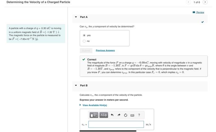 Solved Determining the Velocity of a Charged Particle Part A | Chegg.com