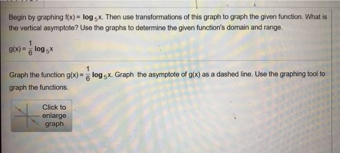 Solved Begin by graphing f(x) = log 5x. Then use | Chegg.com