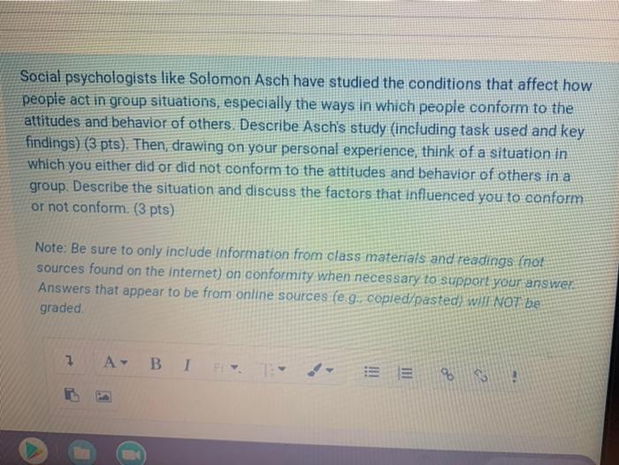 Solved Social psychologists like Solomon Asch have studied | Chegg.com
