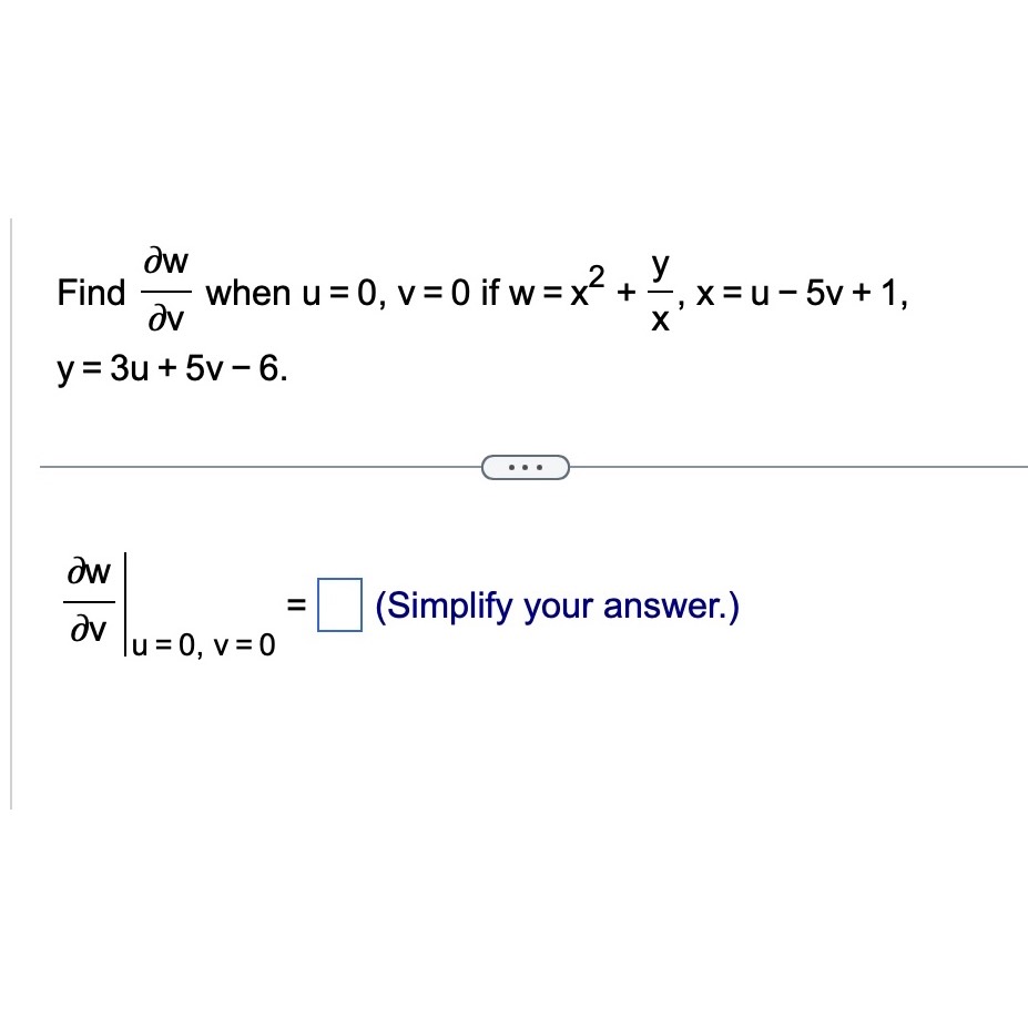 Solved Find delwdelv ﻿when u=0,v=0 ﻿if | Chegg.com